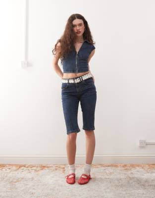COLLUSION X000 low rise capri jean co-ord in mid blue | ASOS
