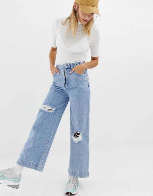 COLLUSION x007 wide leg jean in light blue with knee rips | ASOS
