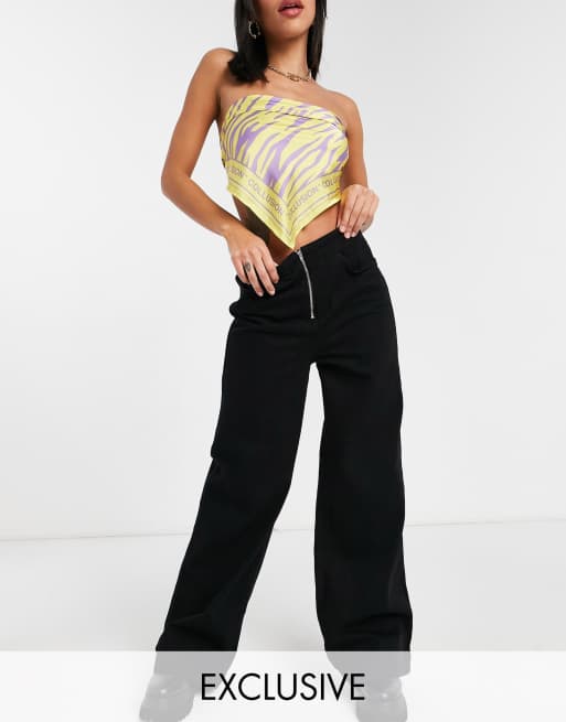 COLLUSION x008 90s wide leg jeans with zip front in clean black | ASOS