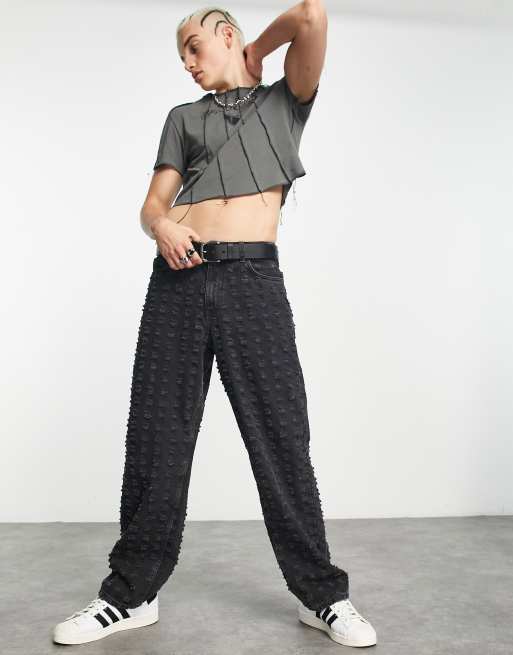 COLLUSION x014 90s baggy extreme rip jeans in washed black | ASOS