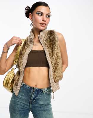 COLLUSION Y2K knitted faux fur vest in beige | ASOS COLLUSION Y2K knitted faux fur vest in beige | ASOS