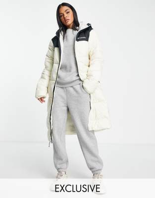 Columbia – Puffect – Longline-Pufferjacke in Beige/Schwarz, exklusiv ...