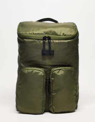 Consigned nylon two pocket backpack in khaki | ASOS