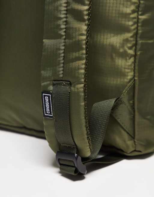 Consigned nylon two pocket backpack in khaki | ASOS