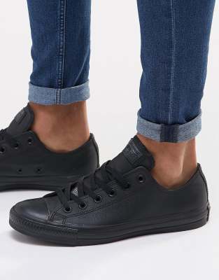 Converse All Star Leather low Ox trainers in black | ASOS