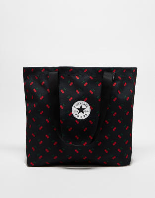 Converse cherry print canvas tote bag in black | ASOS