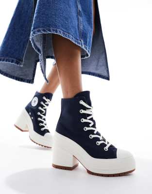Converse Chuck 70 Hi De Luxe Heeled Sneakers In Navy And White | ModeSens