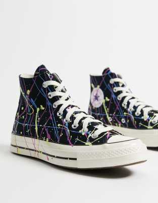 Converse Chuck 70 Hi paint splatter sneakers in black | ASOS