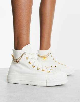 Converse Chuck Taylor All Star Lift Hi heart trainers in white | ASOS