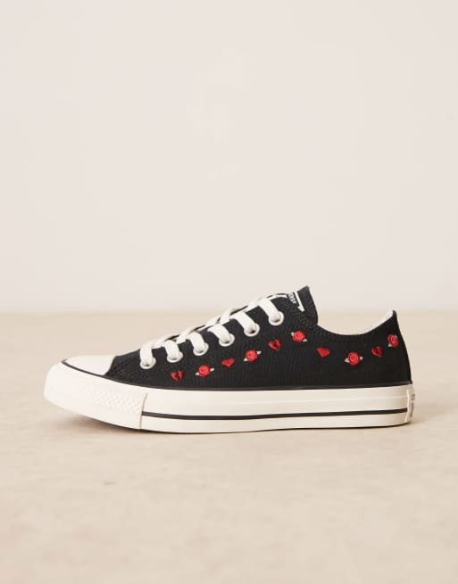 Converse Chuck Taylor All Star sneakers in black with hearts and roses ...