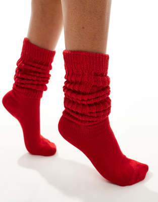 Cotton On 90s scrunch socks in red | ASOS