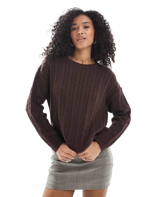 Cotton On crew neck cable knit sweater in dark oak | ASOS