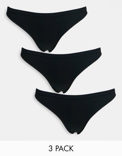 Cotton: On pack of 3 seamless rib thongs in black | ASOS