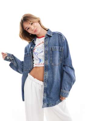 Cotton On relaxed denim shacket in bottle blue | ASOS
