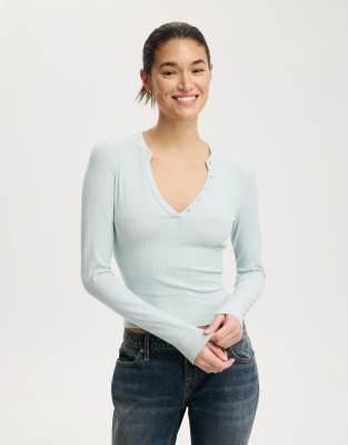 Cotton On Ryan henley long sleeve in blue | ASOS