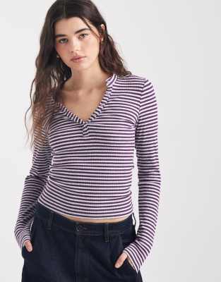 Cotton On Ryan henley long sleeve top in marle plum pulse | ASOS