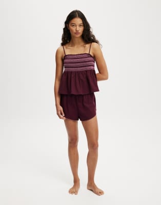 Cotton On Shirred woven sleep set in dark oak | ASOS