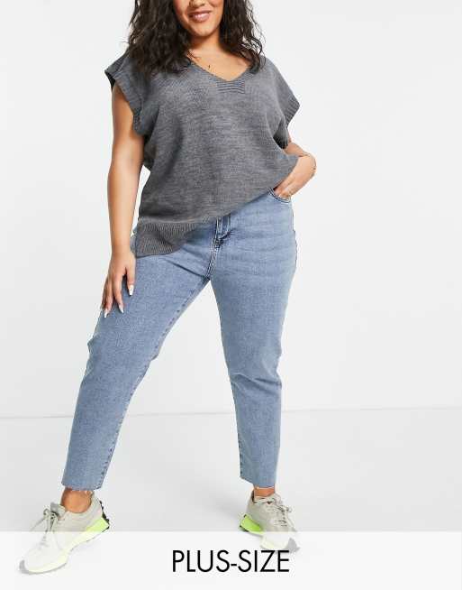 Cottonon Curve Jean Mom à Taille Haute Délavage Moyen Asos