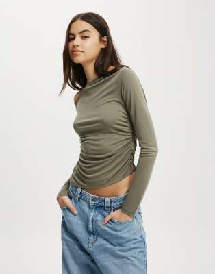 Cotton:On Gabby off the shoulder long sleeve top in khaki | ASOS