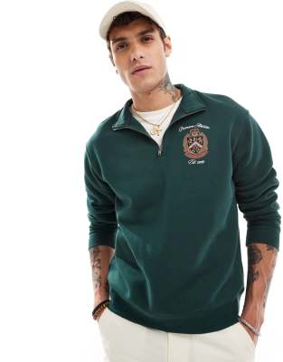 Cotton:On Graphic 1/4 zip fleece in green | ASOS