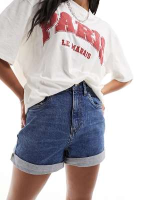 Cotton:On High Rise Classic Stretch Denim Short in dark blue | ASOS
