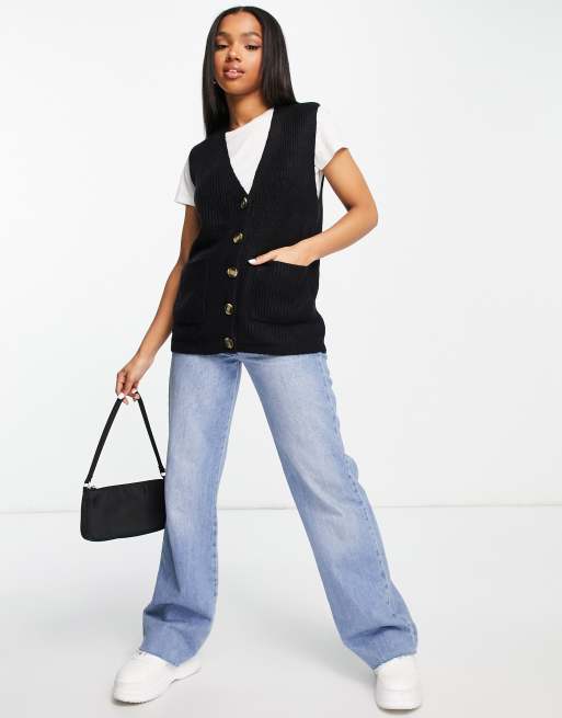 Cotton:On rib pocket vest cardi in black | ASOS