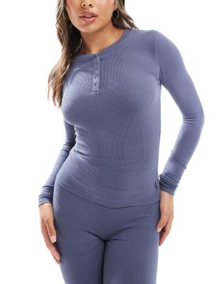Cotton:On Sleep recovery henley long sleeve lounge top in blue | ASOS