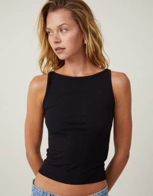 Cotton:On Staple rib boat neck tank in black | ASOS