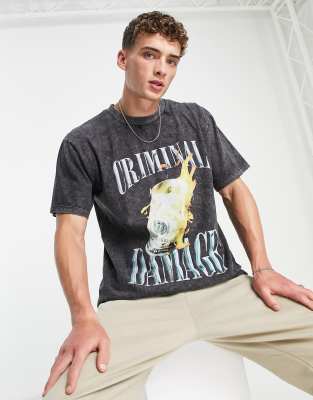 Criminal Damage money print t-shirt in washed black | ASOS