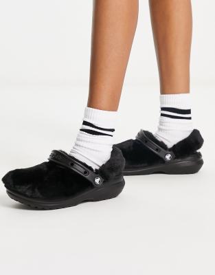 Crocs classic fur sure clogs in black | ASOS