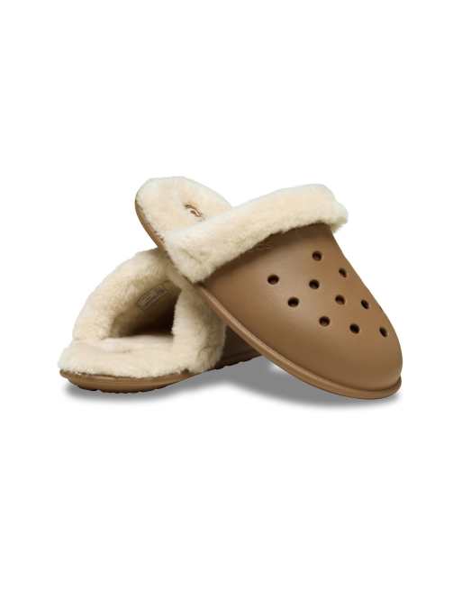 Crocs Classic fuzz scuff in light brown | ASOS