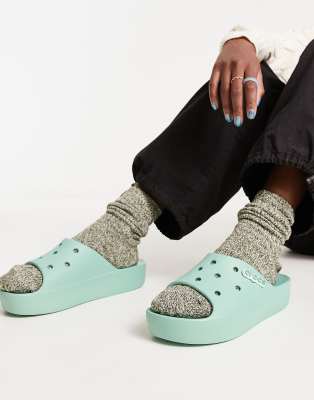 Crocs platform slider sandals in jade stone | ASOS