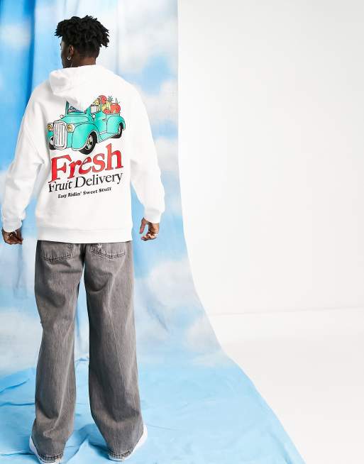 Crooked Tongues Oversize Kapuzenpullover In Weiß Mit „fresh Fruit