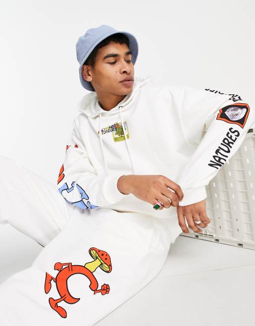 Crooked Tongues Oversized Hoodie With Tree Top Multi Print Graphics In