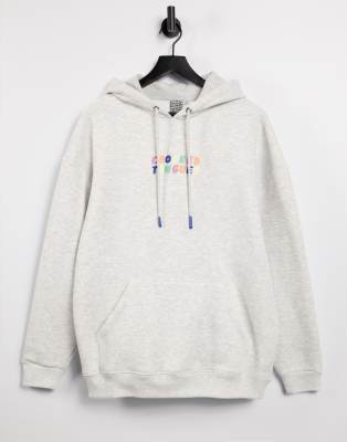 Crooked Tongues - Super oversized hoodie met logo in gemêleerd grijs ...