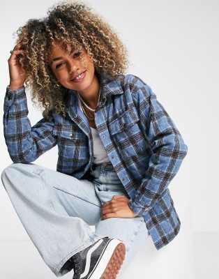 Daisy Street check shacket in blue and brown | ASOS