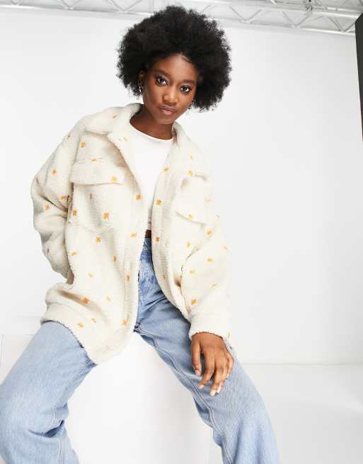 Daisy Street Locker Geschnittene Jacke Aus Geblümtem Teddyfell Asos