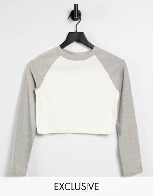 Daisy Street Long Sleeve Cropped Raglan T-shirt In Gray-white | ModeSens