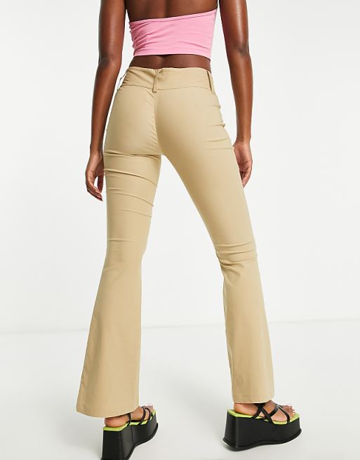 Daisy Street low rise Y2K fitted flare pants in stone | ASOS Daisy Street low rise Y2K fitted flare pants in stone | ASOS