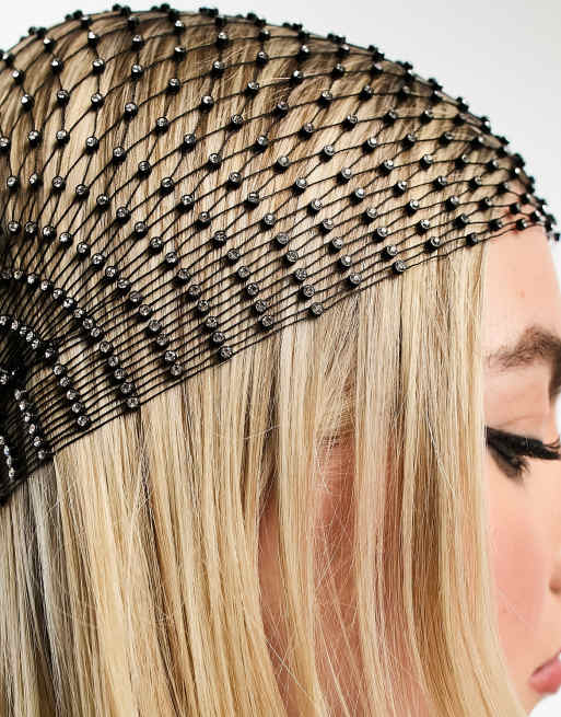 Daisy Street mesh embellished festival headscarf in black | ASOS