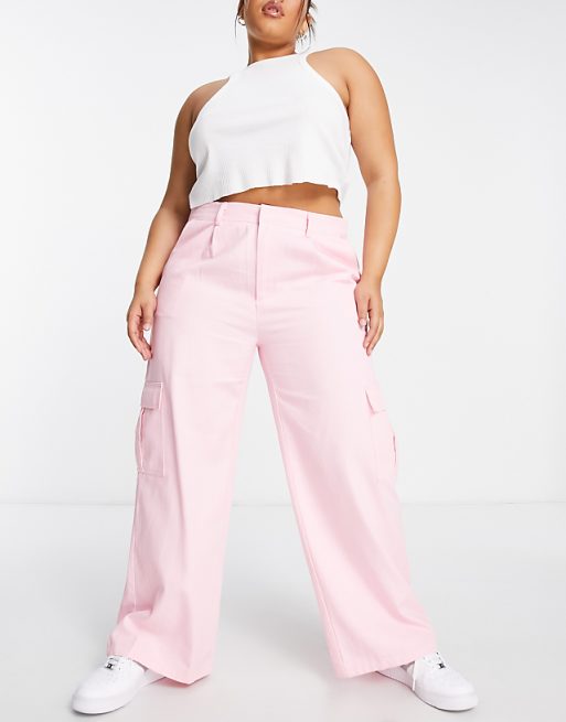 Daisy Street Plus wide leg low rise Y2K cargo pants in baby Daisy Street Plus wide leg low rise Y2K cargo pants in baby