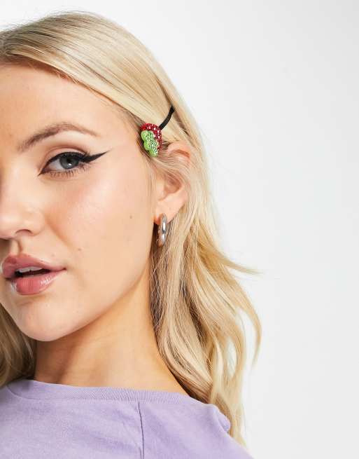 Daisy Street strawberry diamante hair slides 2 pack in red | ASOS