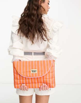 Damson Madder exclusive padded laptop case in orange and lilac stripe ...