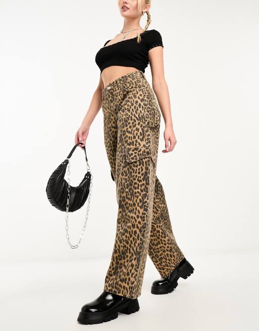 Damson Madder Leopard Print Cargo Jeans In Brown Asos
