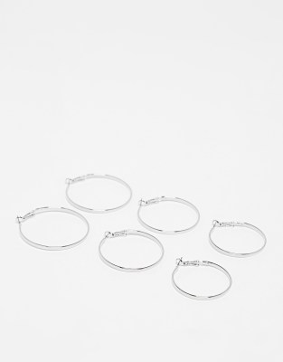 DesignB London 3-pack hoop earrings in silver | ASOS