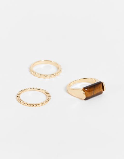Designb London 3er Pack Goldfarbene Ringe Mit Banddesign Und