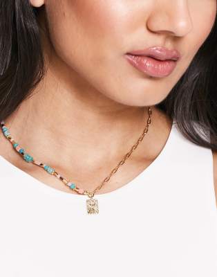 DesignB London beaded chain necklace with pendant in gold | ASOS