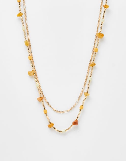 DesignB London beaded double row necklace in gold | ASOS