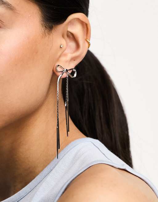 Designb London Boucles Doreilles Pendantes Avec Nœud Argenté Asos