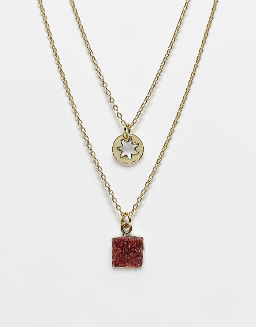 Designb London Collier Multi Rang Orné Dune Pierre Semi Précieuse
